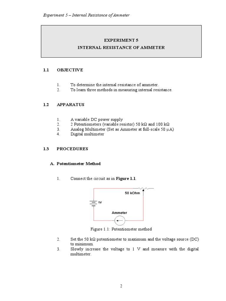 Experiment 5 - Internal Resistance of Ammeter | PDF | Resistor ...