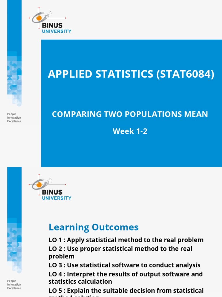 Applied Statistics (Stat6084) : Comparing Two Populations Mean | PDF ...