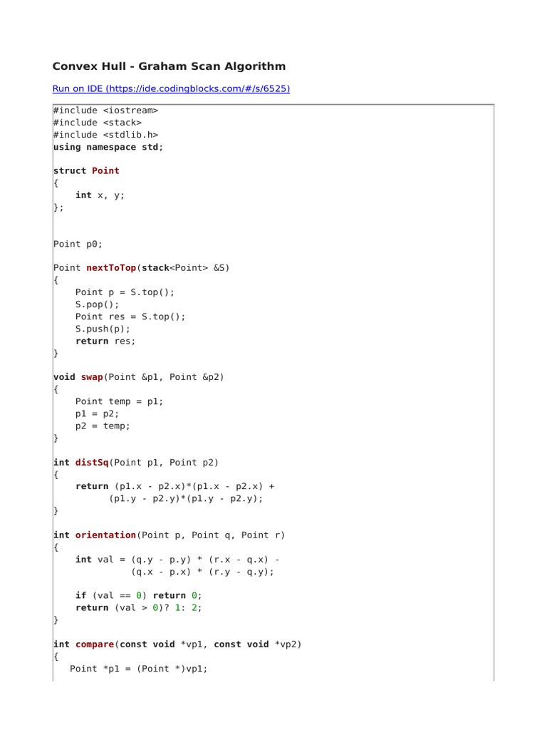 Convex Hull Graham Scan Algorithm Point Pdf