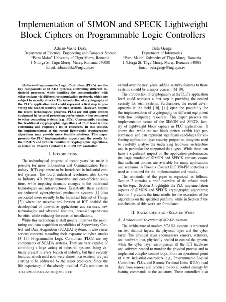 Implementation of SIMON and SPECK Lightweight Block Ciphers On ...