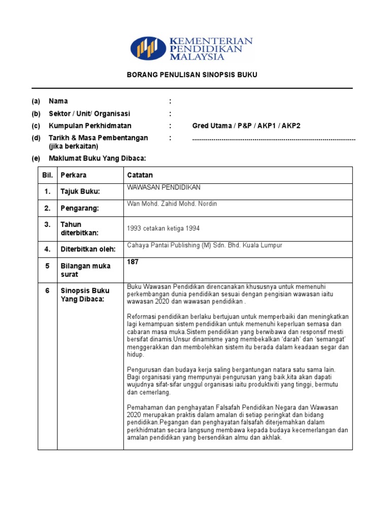 Borang Penulisan Sinopsis Buku Contoh Borang Sinopsis Buku Splkpm ... Borang Penulisan Sinopsis Buku Contoh Borang Sinopsis Buku Splkpm ...
