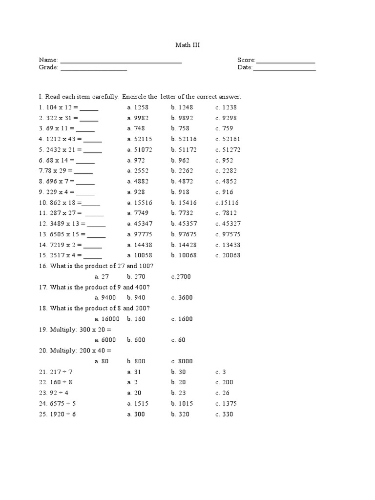 2ND Quarter Exam Grade 3 Math Sample Only | PDF | Tests | Learning