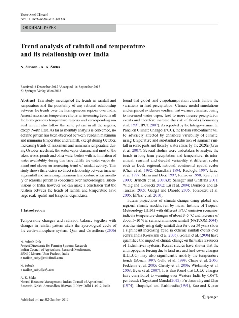 33 Trend Analysis of Rainfall and Temperature and Its Relationship Over ...