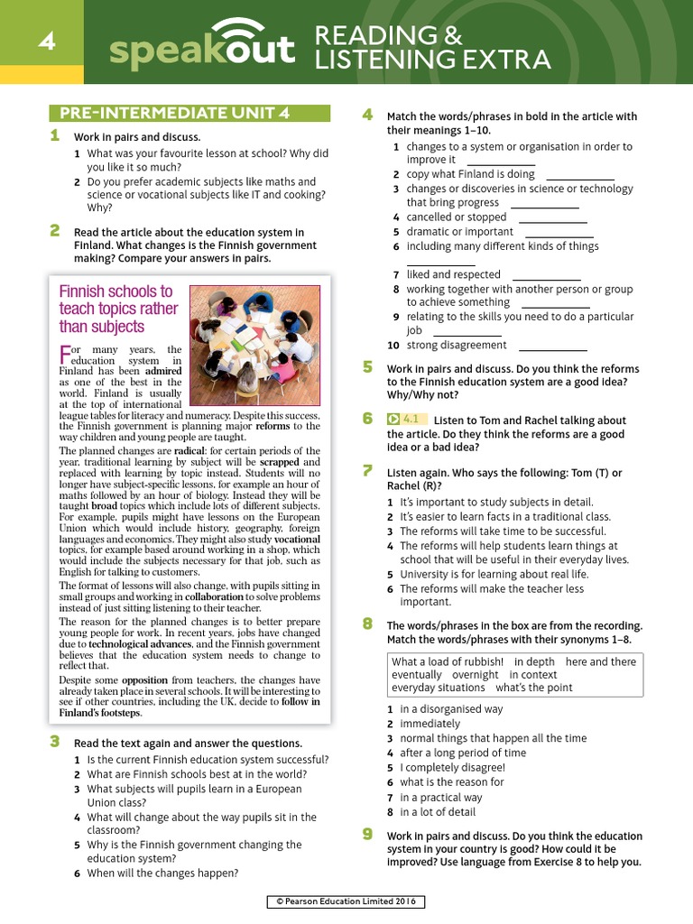Reading & Listening Extra: Pre-Intermediate Unit 4 | PDF | Finland ...
