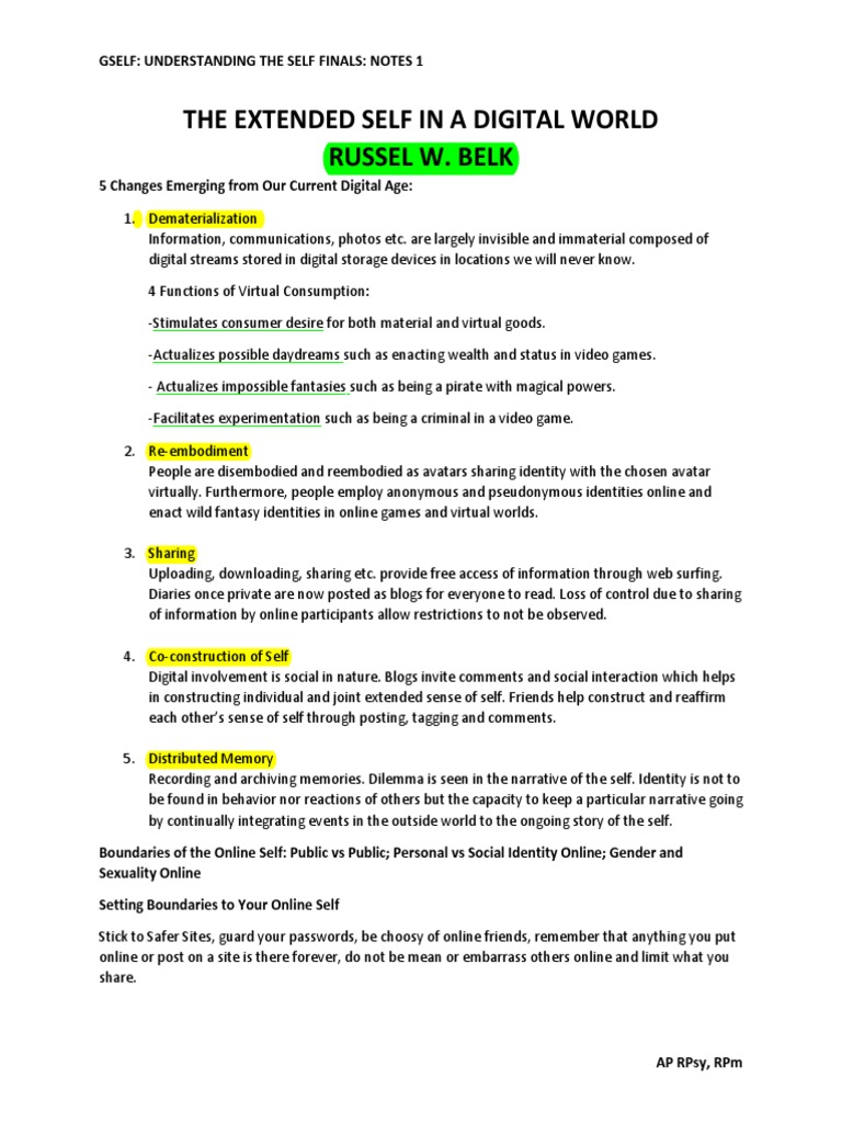 The Extended Self in A Digital World | PDF | Metacognition | Self Efficacy