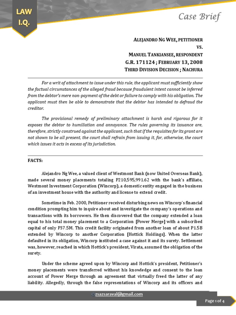Civil Procedure - Alejandro NG Wee vs. Manuel Tankiansee | PDF ...