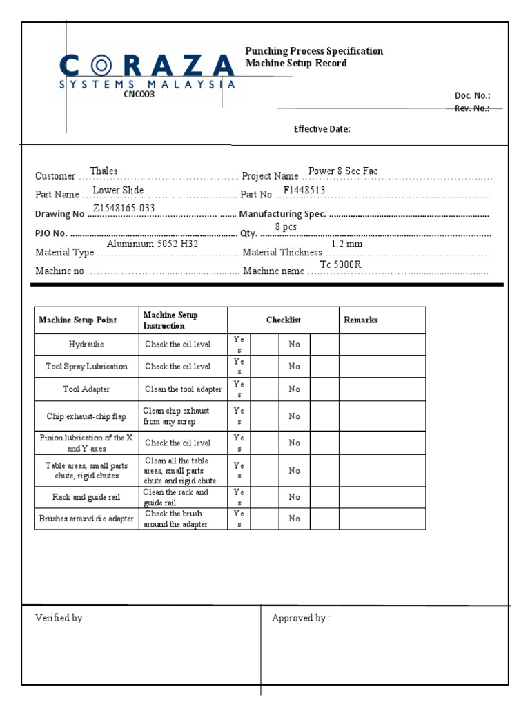 Doc. No.: Rev. No.: Effective Date: CNC003: Punching Process ...