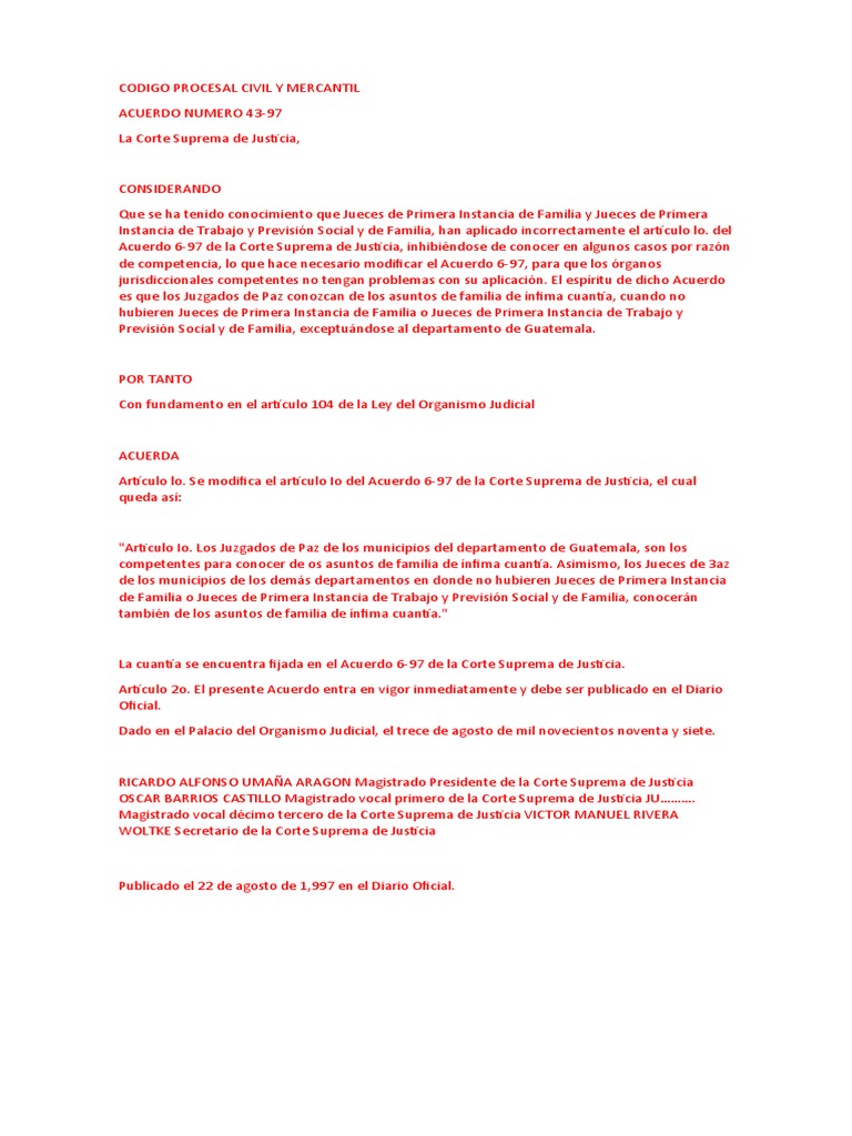 Acuerdo 43-97 CSJ | PDF | Política | Derecho
