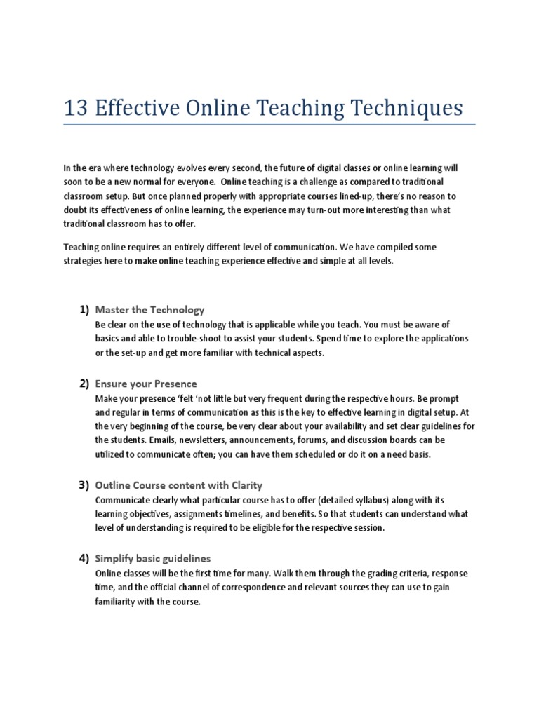 Effective Online Teaching Strategies | PDF | Educational Technology ...