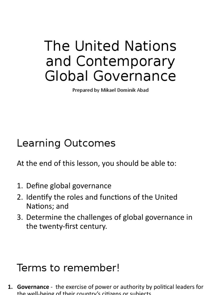 UN's Role in Global Governance Today | PDF | United Nations ...