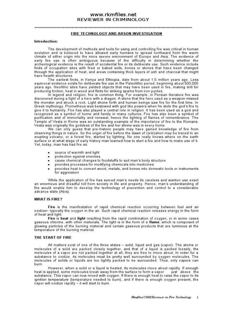 Review Notes in Fire Technology and Arson Investigation | PDF ...