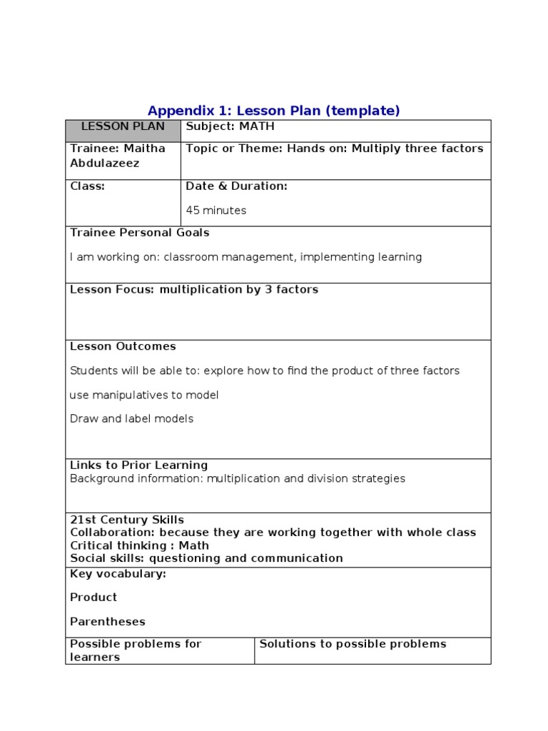 3 Factors Lesson Plan | PDF | Lesson Plan | Neuropsychology