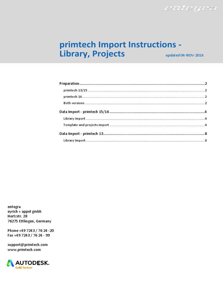 Primtech Import Instructions - Library, Projects: Updated 04-NOV-2016 ...