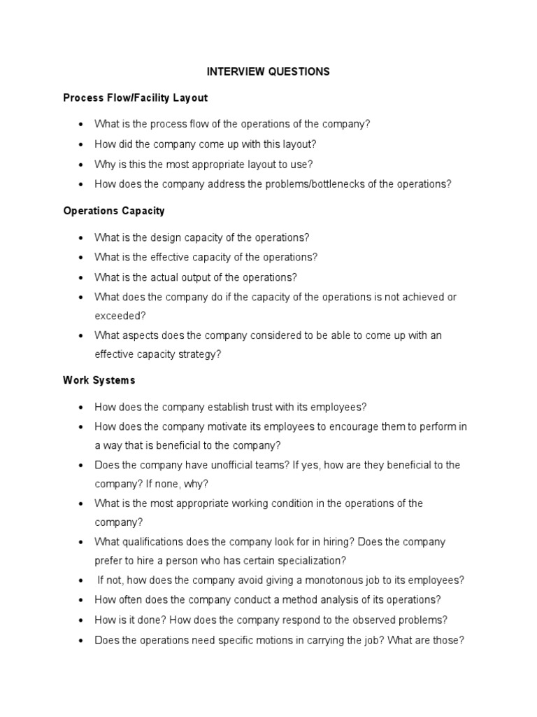 Interview Questions Process Flow/Facility Layout | PDF | Reliability ...