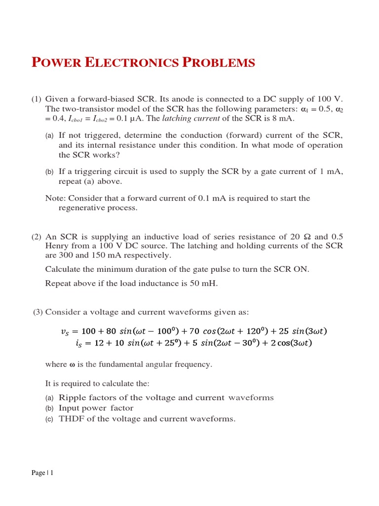 Power Electronics Problems | PDF | Rectifier | Power Electronics