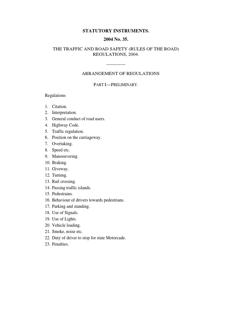 Regulations Establishing Road Safety Rules and Guiding Principles for ...