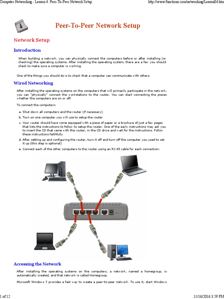 Computer Networking Lesson 4 Peer To Peer Network Setup Pdf Computer Network Computer File