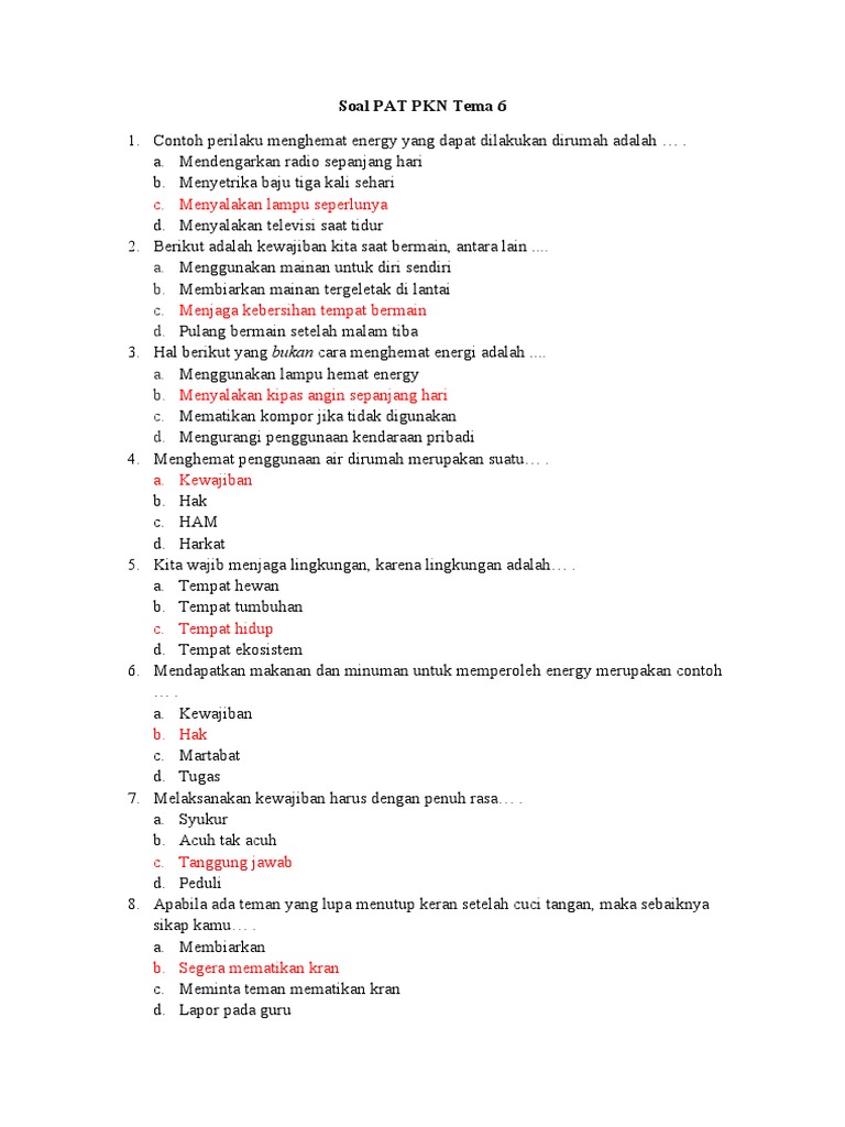 Soal PAT PKN Tema 6 Kelas 3 SD | PDF