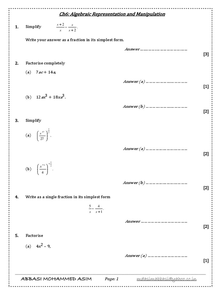 Ch6: Algebraic Representation and Manipulation: X X X X | PDF ...