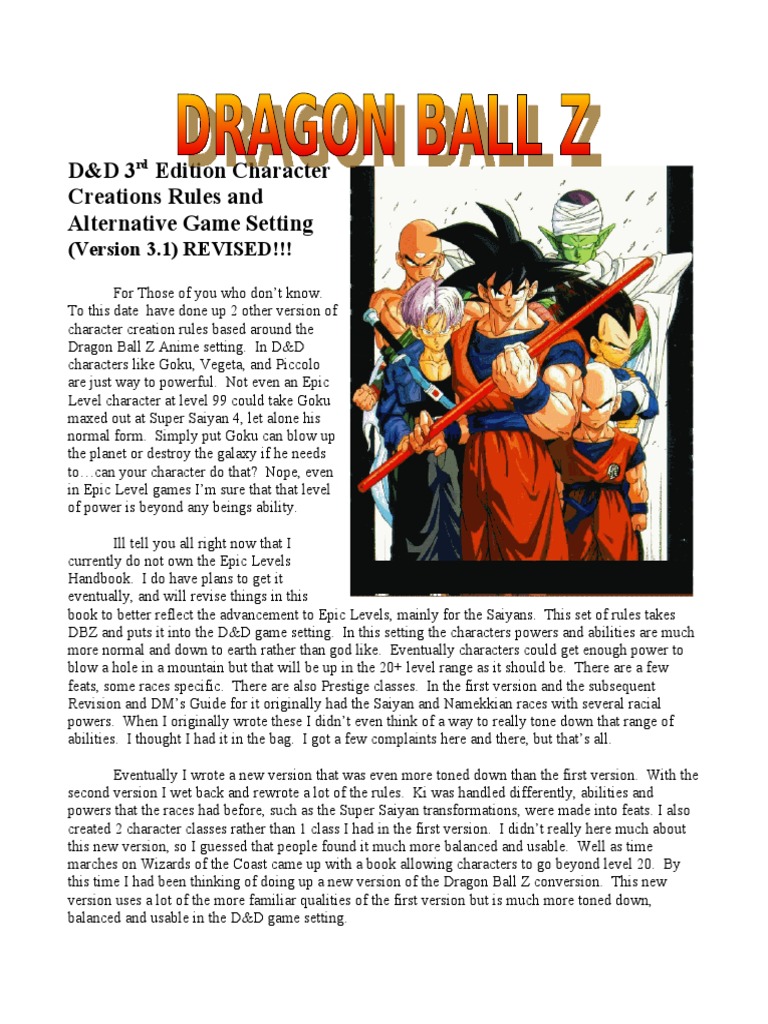 Dragon Ball Z D&D Version 3 | PDF | Dungeons & Dragons