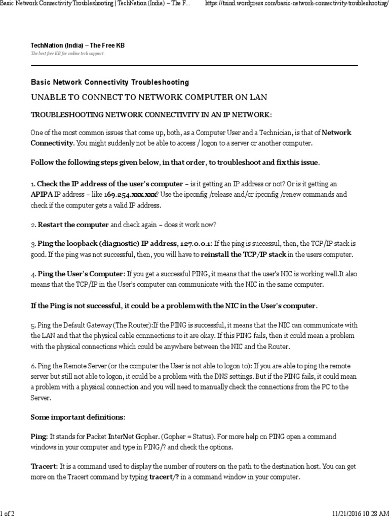 Network Connectivity Troubleshooting Guide | PDF | Ip Address ...