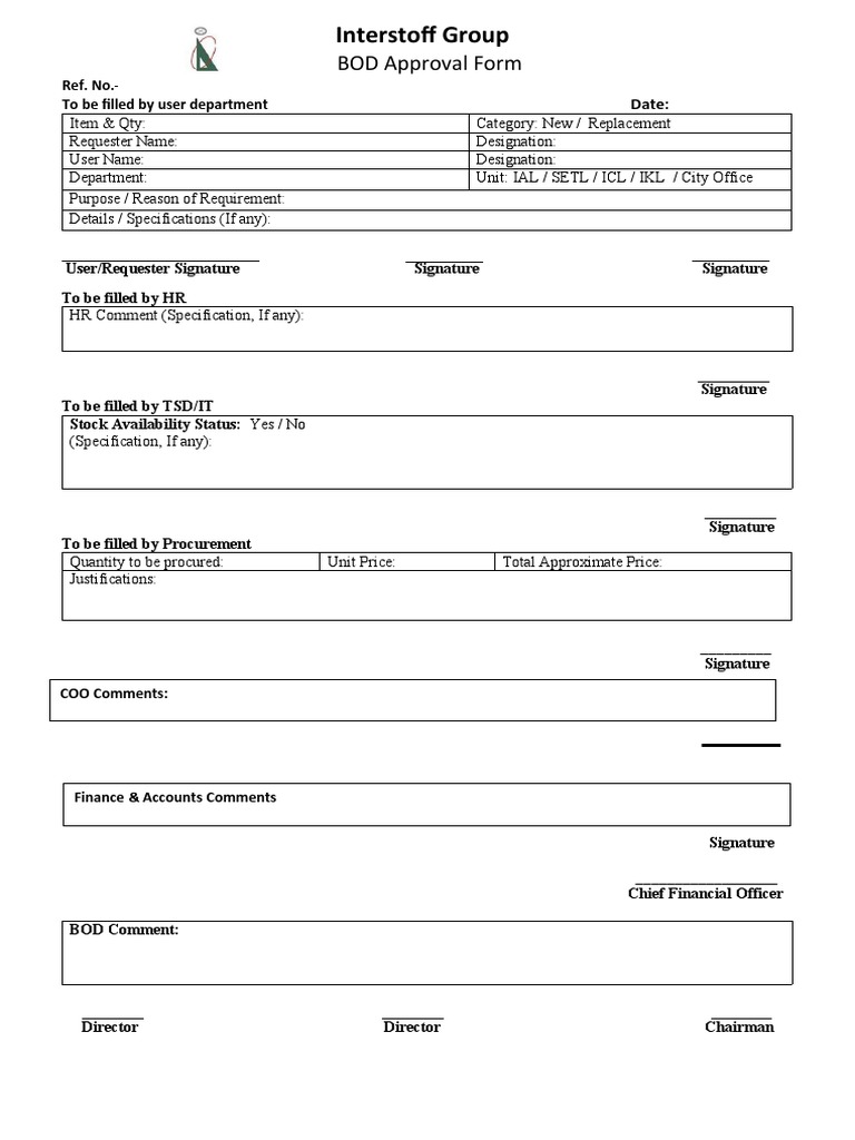 Interstoff BOD Approval Form Template | PDF