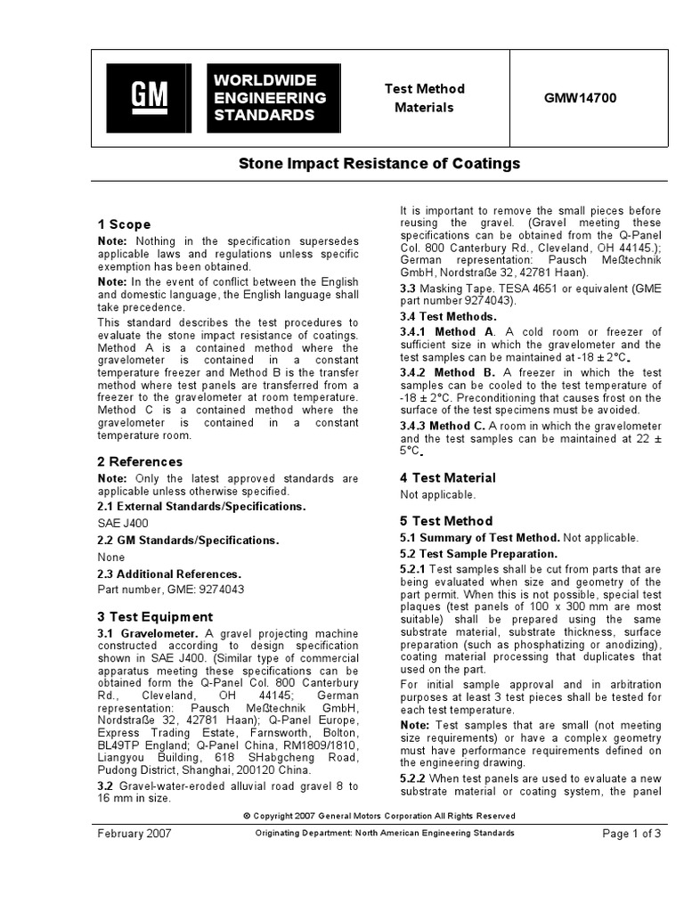 Worldwide Engineering Standards: Stone Impact Resistance of Coatings ...