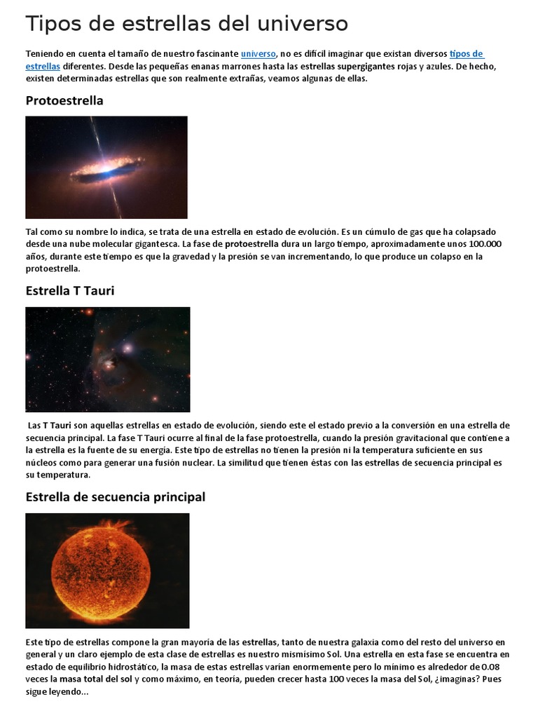 Tipos de Estrellas Del Universo | PDF | Estrellas | Dom