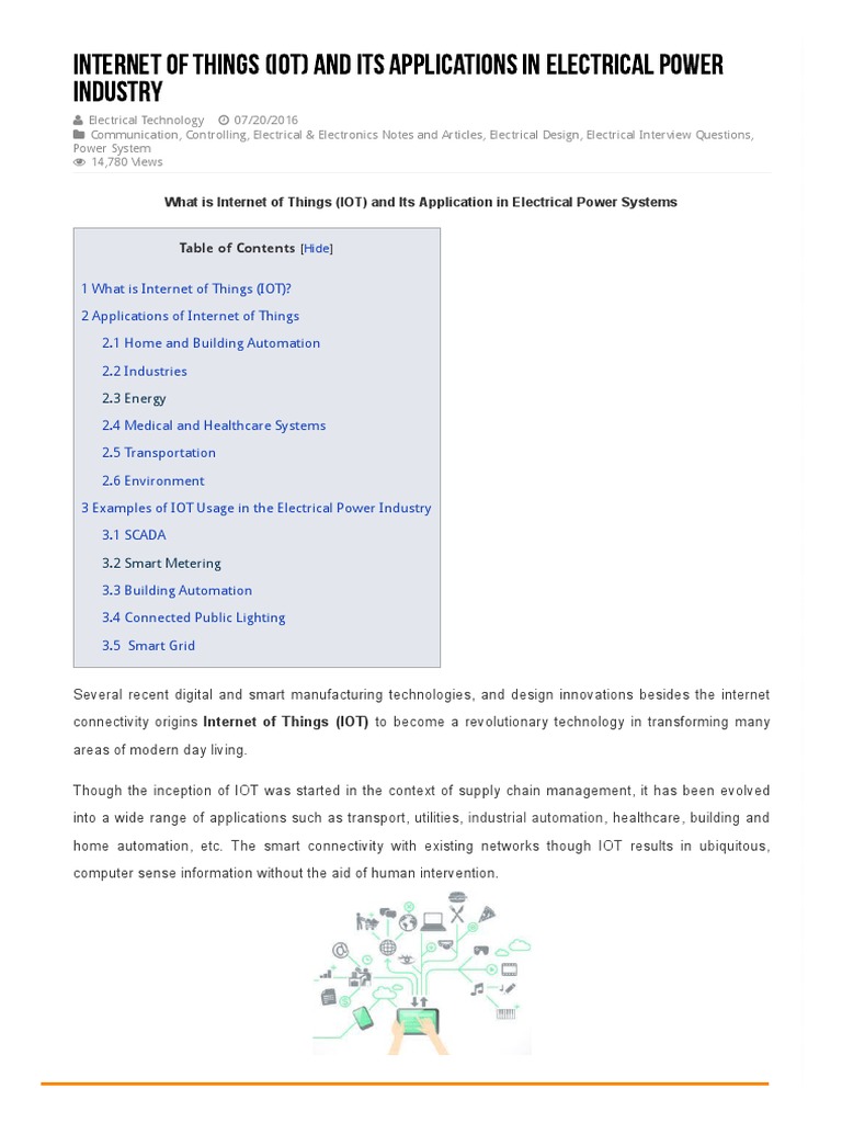 IoT Applications in Electrical Power Systems | PDF | Internet Of Things ...