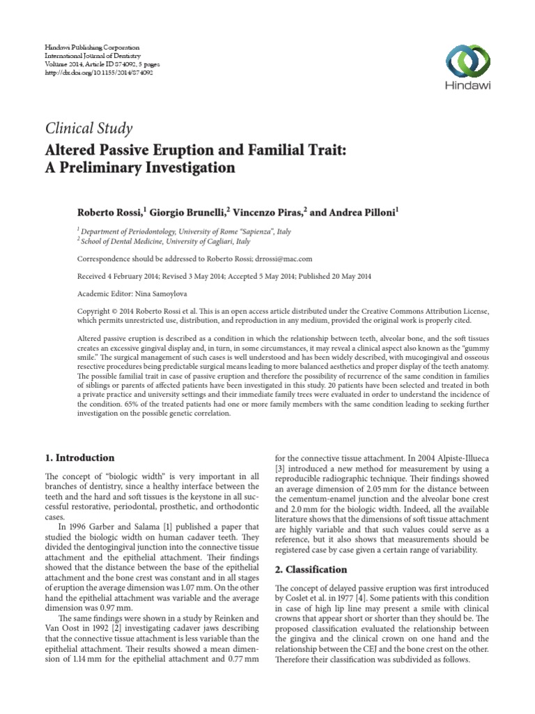 Altered Passive Eruption and Familial Trait | PDF | Periodontology ...