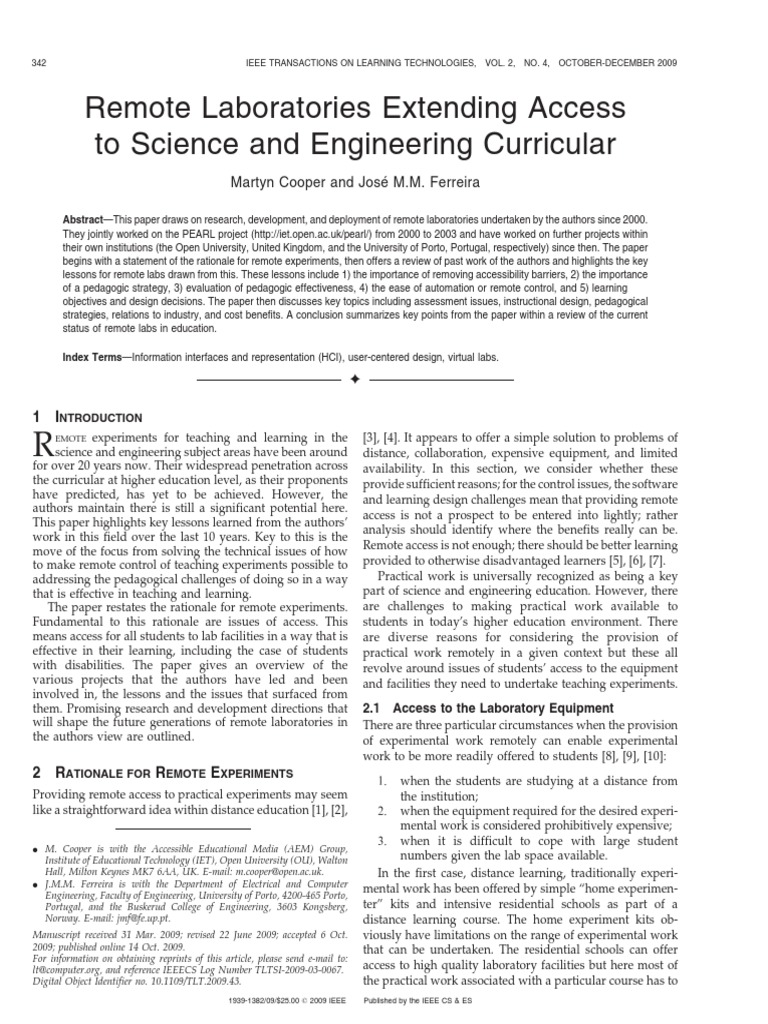 Remote Laboratories Extending Access To Science and Engineering ...