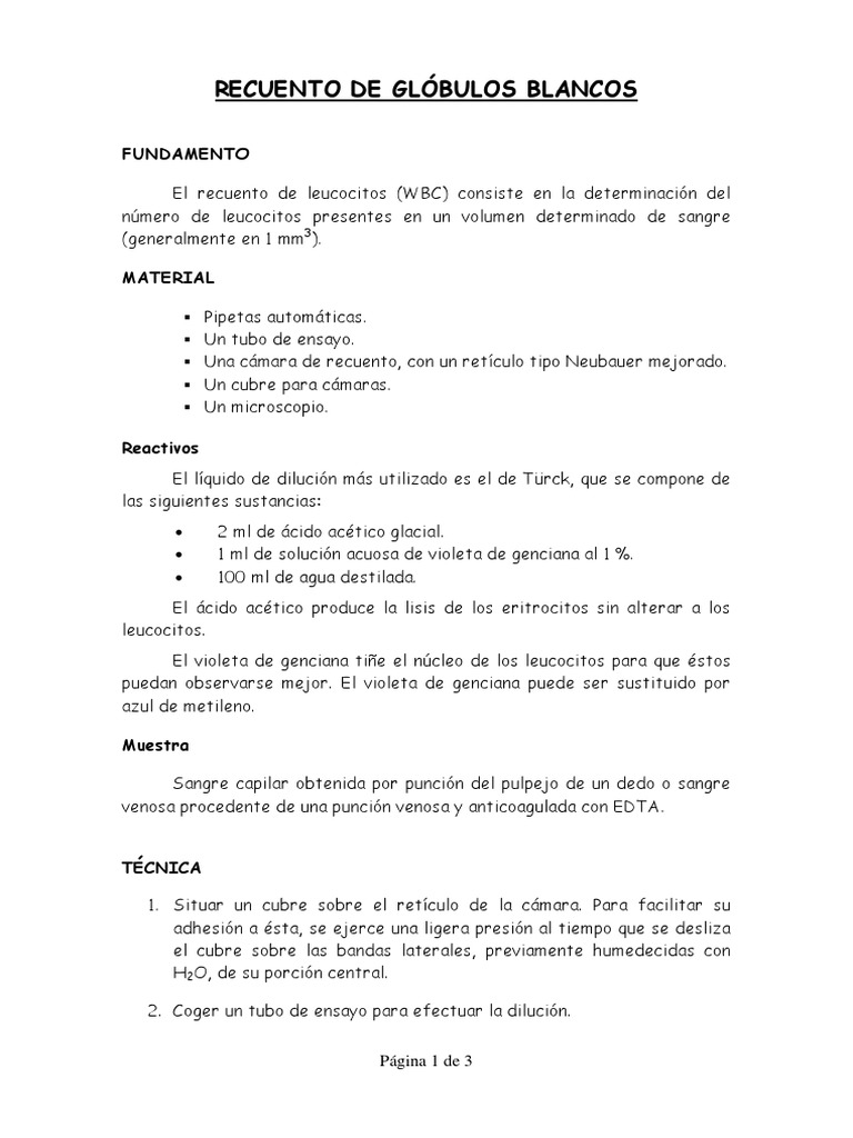 RECUENTO DE GLÓBULOS BLANCOS - Alumnos PDF | PDF | Sangre | Leucocito