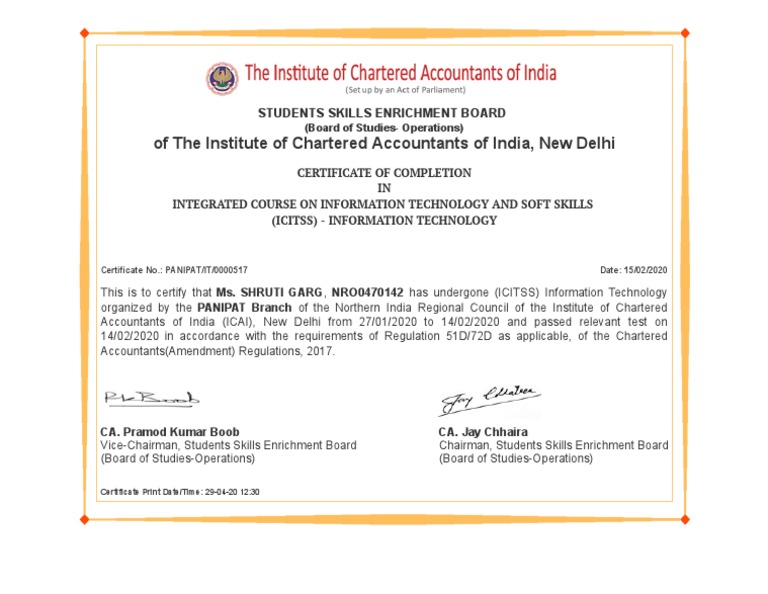 ICITSS Completion Certificate for Shruti Garg | PDF | Technology ...