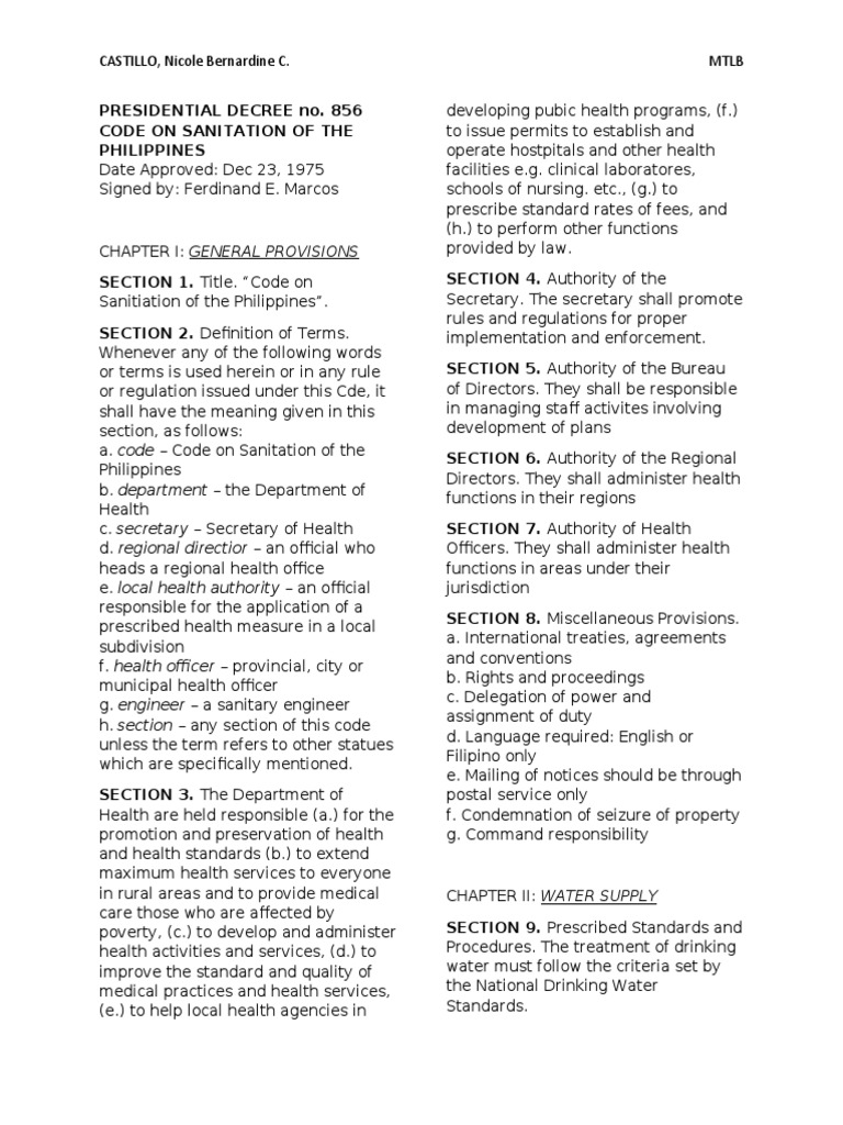 PD 856 Summary | PDF | Sanitation | Pollution