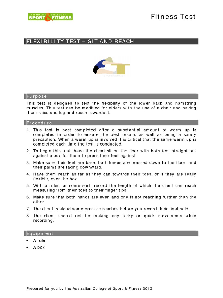 Flexibility Test Sit and Reach PDF | PDF