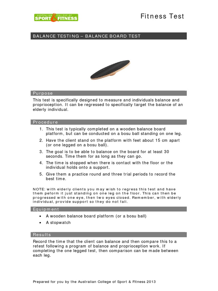 Fitness Test: Balance Testing - Balance Board Test | PDF