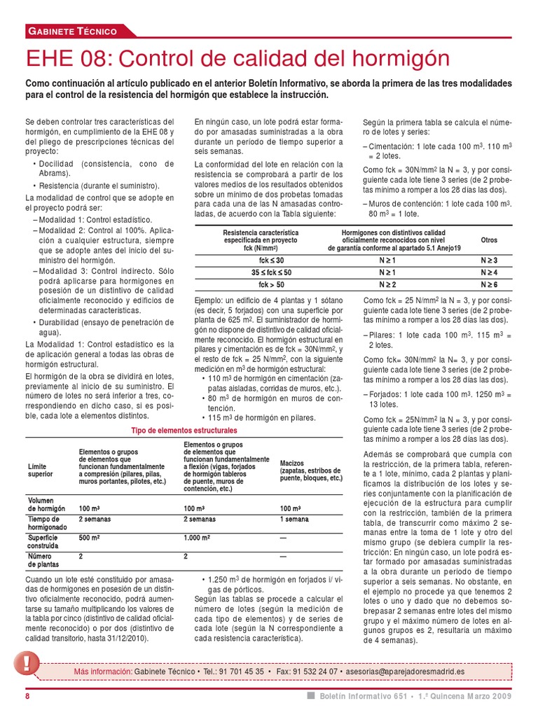 EHE 08 Control de Calidad Del Hormigón PDF | PDF | Fundación (Ingeniería) | Hormigón