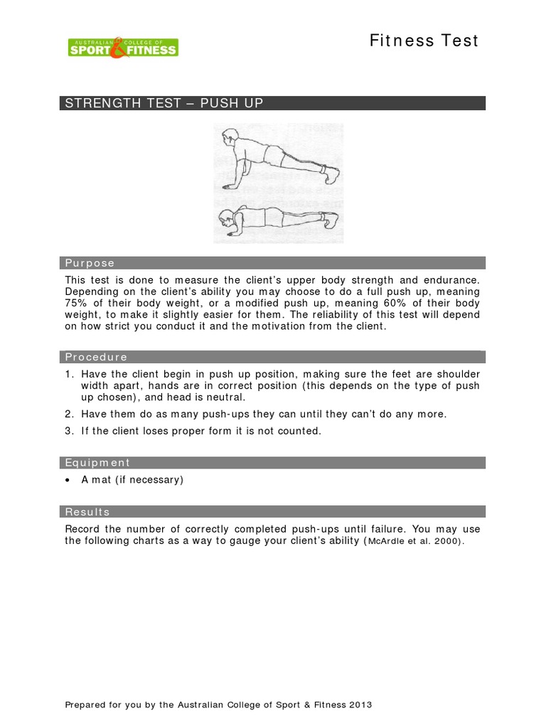 Fitness Test: Strength Test - Push Up | PDF