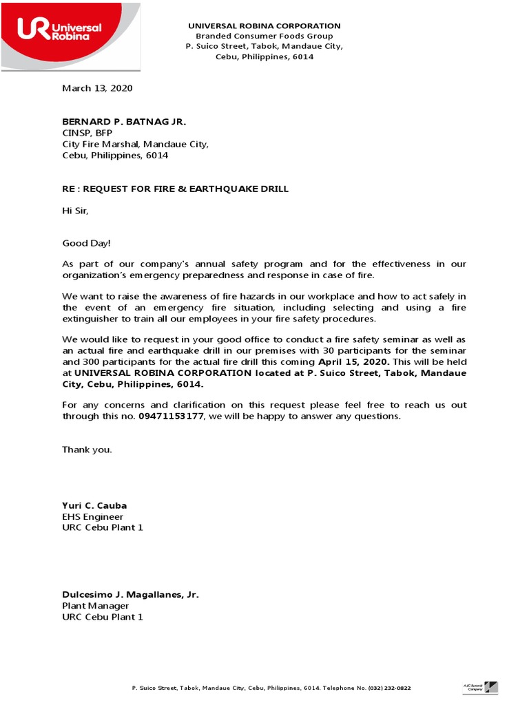 Request Letter For Fire Drill | PDF