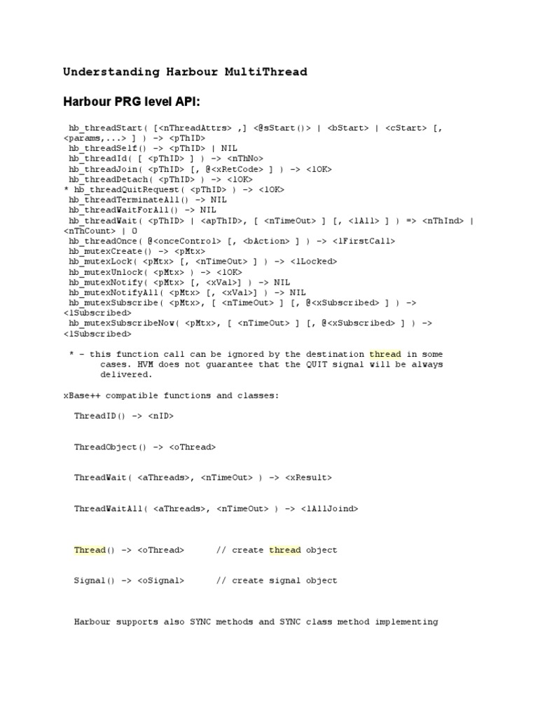 Understanding Harbour MultiThread | Download Free PDF | Thread (Computing) | Method (Computer ...