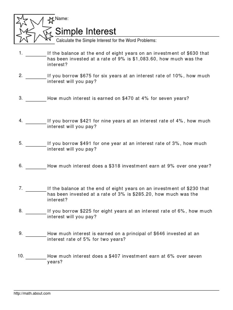 Simple Interest Worksheet 2 | PDF | Interest | Interest Rates