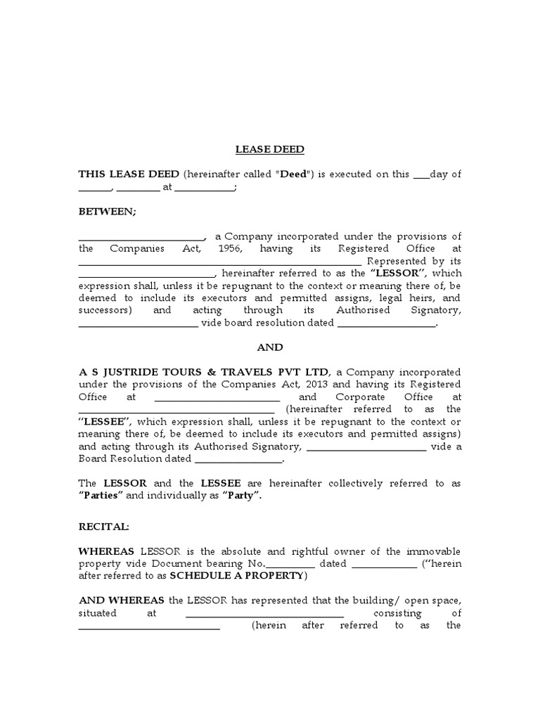 Lease Deed Draft | Download Free PDF | Lease | Indemnity