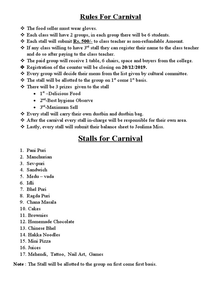 Rules For Carnival | PDF