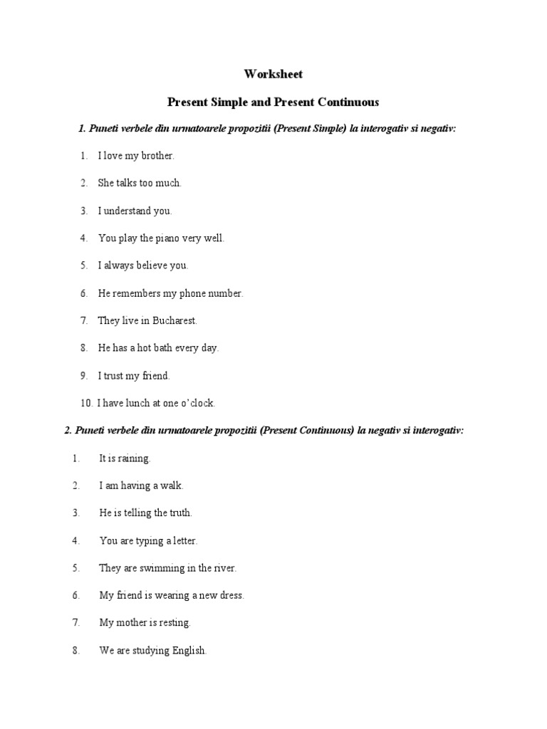 Worksheet Present Simple and Present Continuous | PDF | Foreign ...