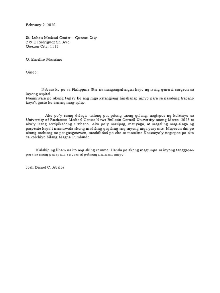 Application Letter Tagalog | PDF