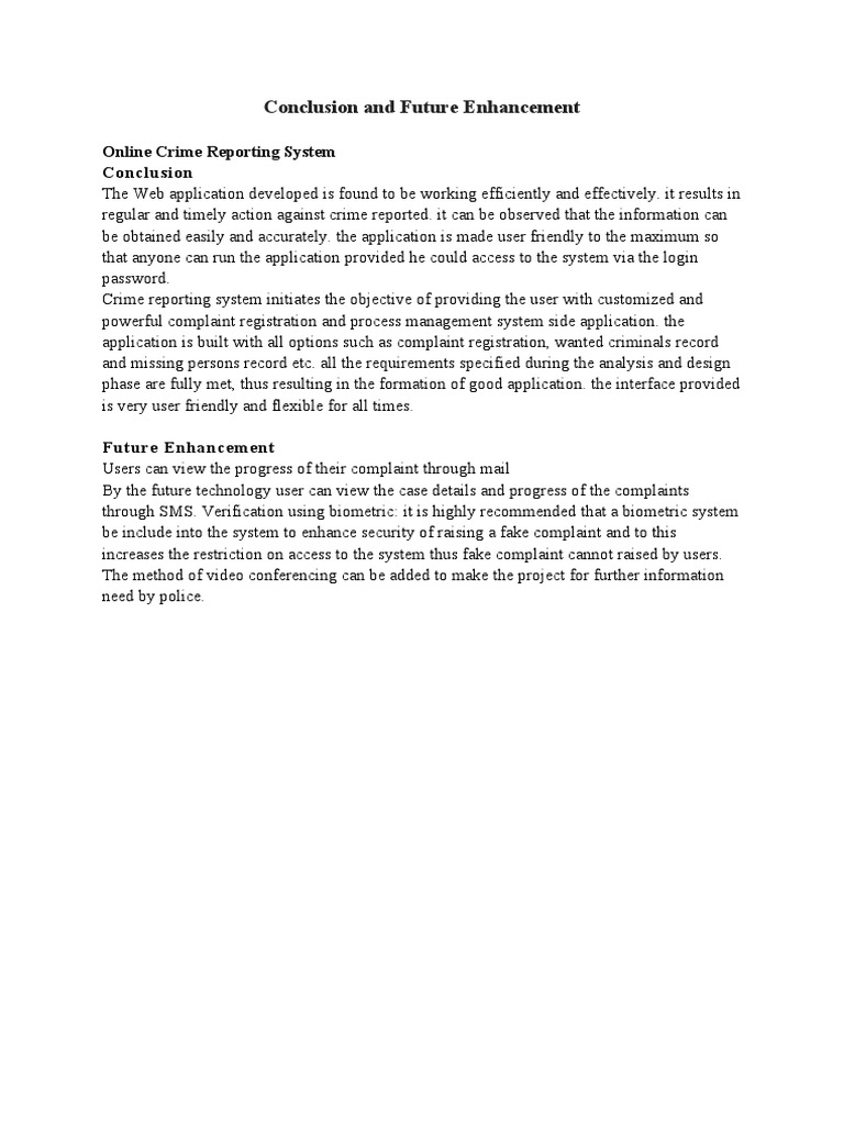 Conclusion and Future Enhancement: Online Crime Reporting System ...