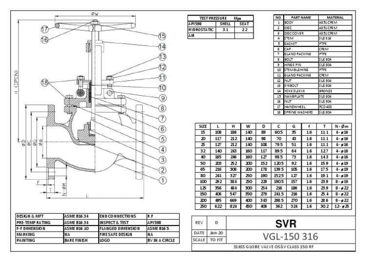 Technical Specifications and Dimensions for 316SS Globe Valves OS&Y ...