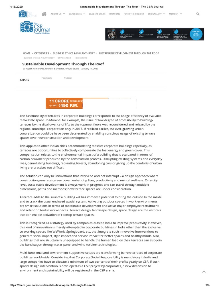 Sustainable Development Through The Roof - The CSR Journal | PDF ...
