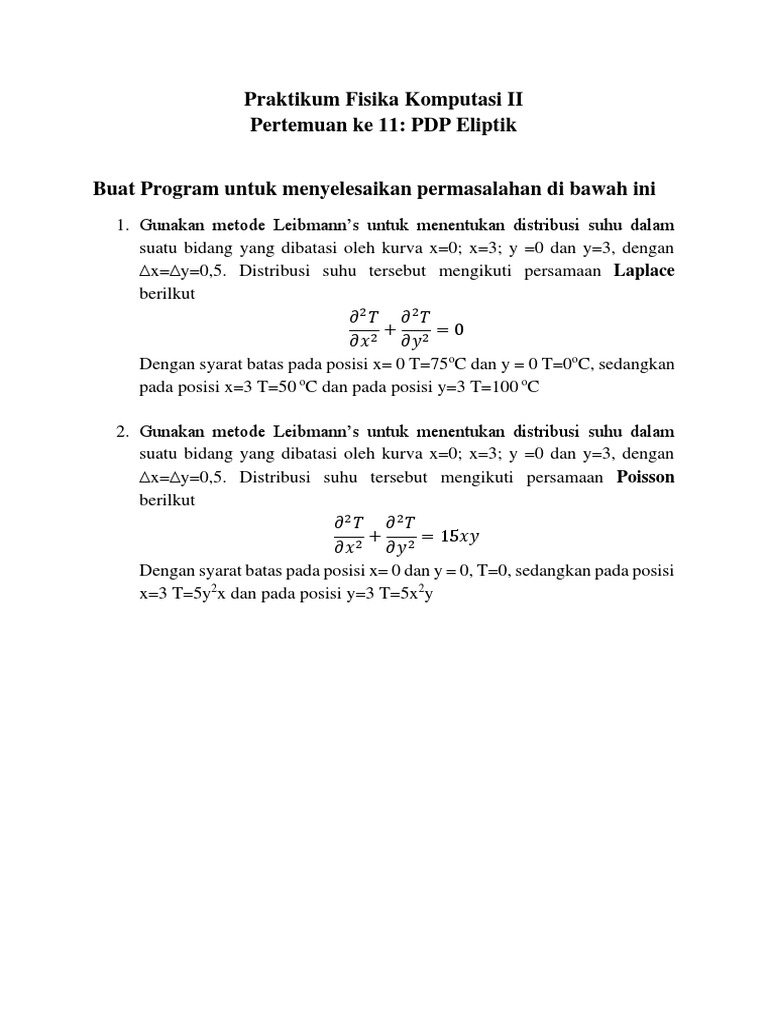 Praktikum Fisika Komputasi II (Pertemuan 11) PDP Eliptik PDF | PDF