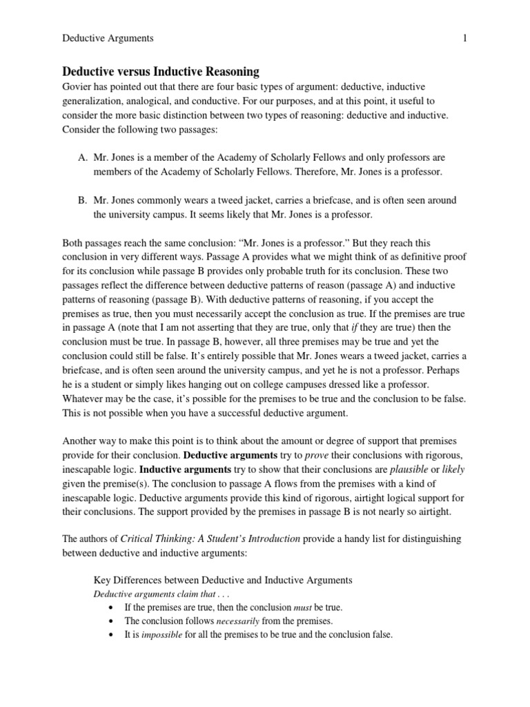 Deductive Versus Inductive Reasoning: Critical Thinking: A Student's ...